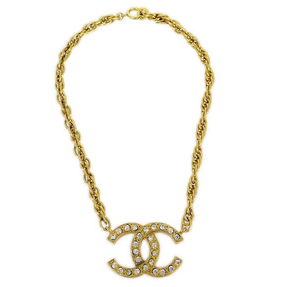 CHANEL | Jewelry | Chanel Gold Chain Pendant Necklace Rhinestone 4332 ...